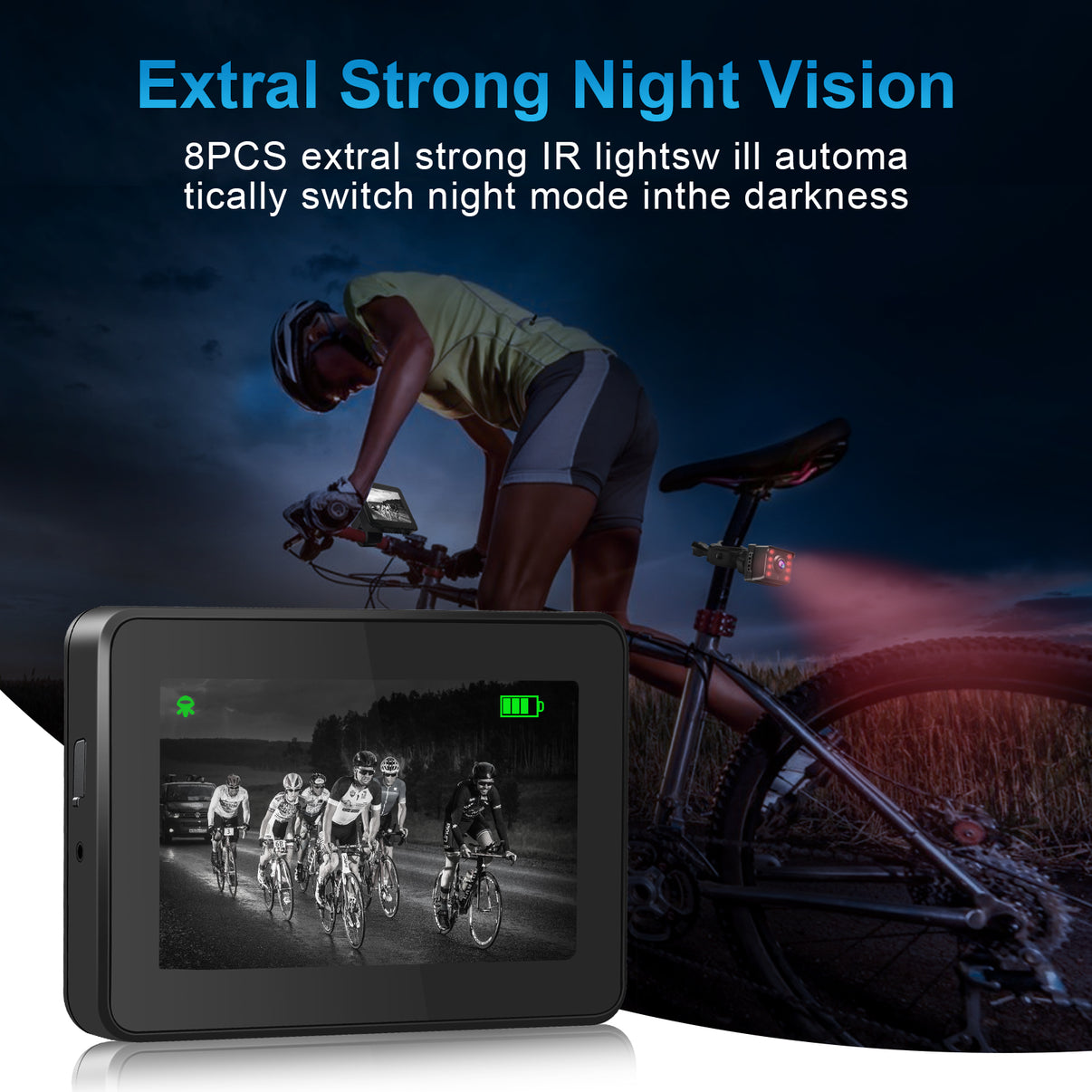 PARKVISION 1080P Bike Mirror Camera with 8-LED Night Vision,110° view ...